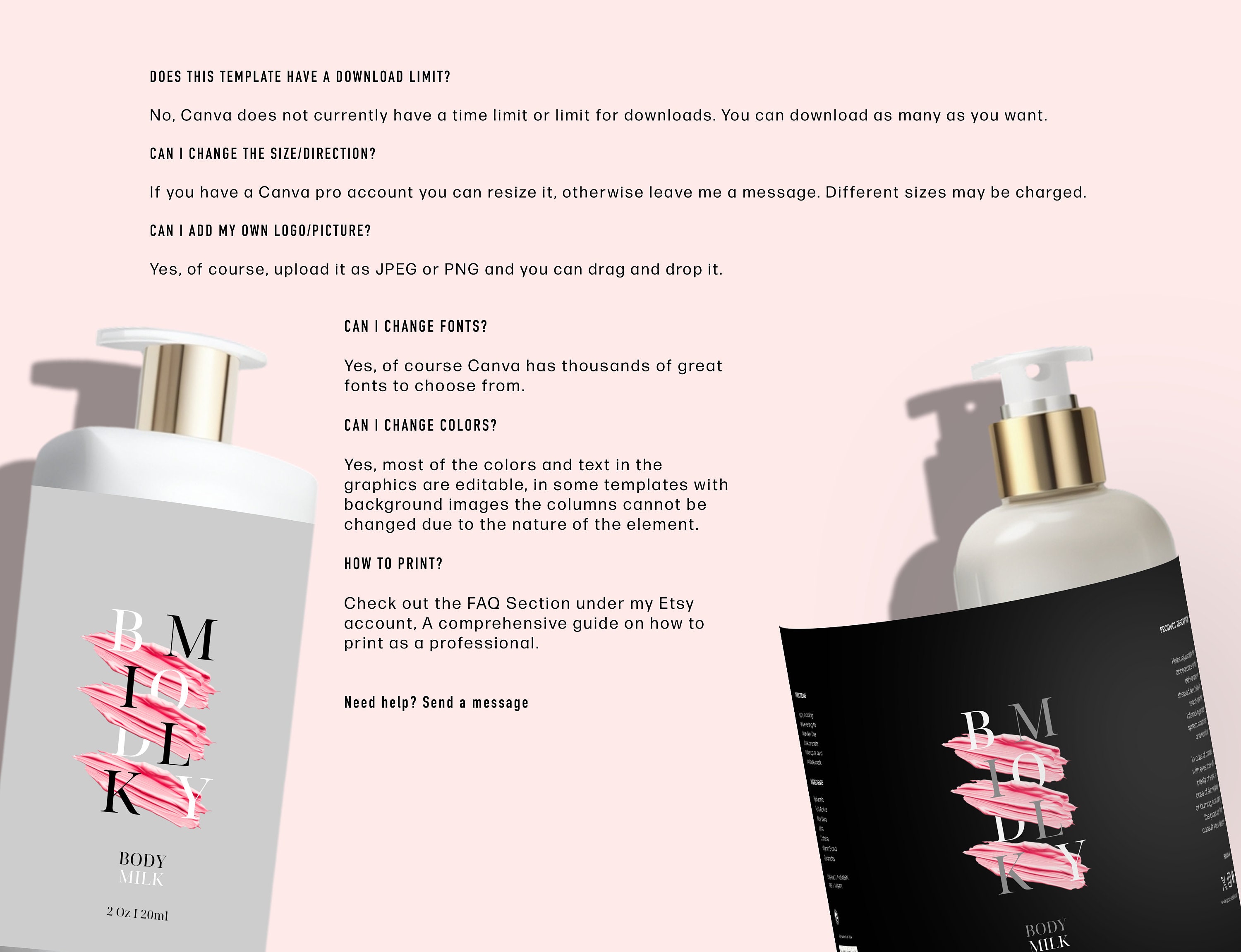 Body Milk Labels, Skincare Labels Set, Cosmetic Label Template Bundle ...