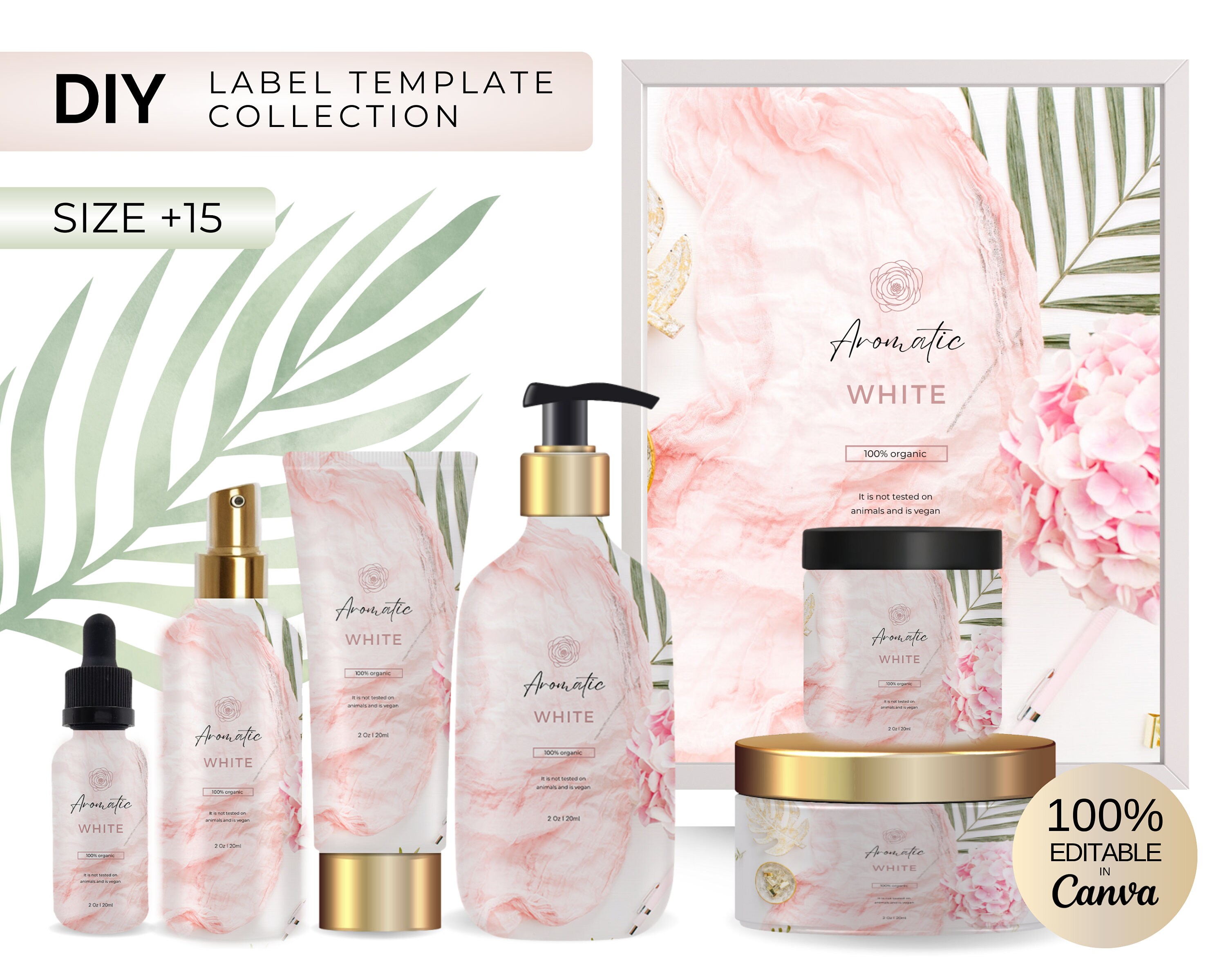 Editable Skincare Labels Set- Pink Flower Cosmetic Label Template ...