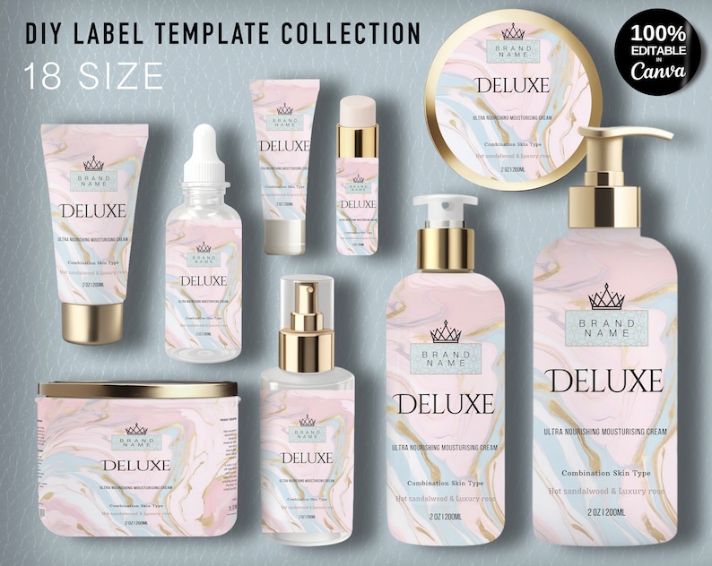 Skincare Labels Set, DELUXE Cosmetic Label Template Bundle, Canva ...