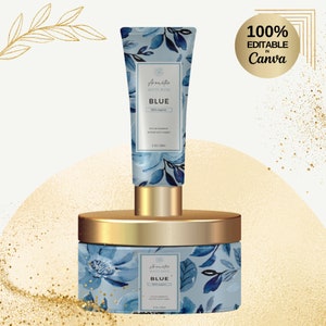 Skincare Template Label Collection- BLUE Leaf DIY Editable Cosmetic ...