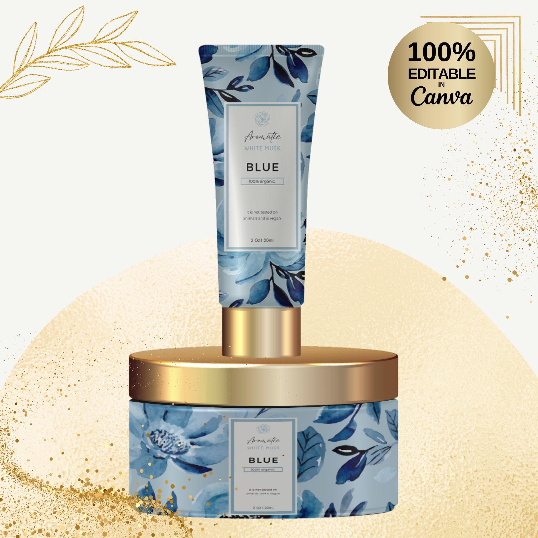 Skincare Template Label Collection BLUE Leaf DIY Editable Cosmetic ...