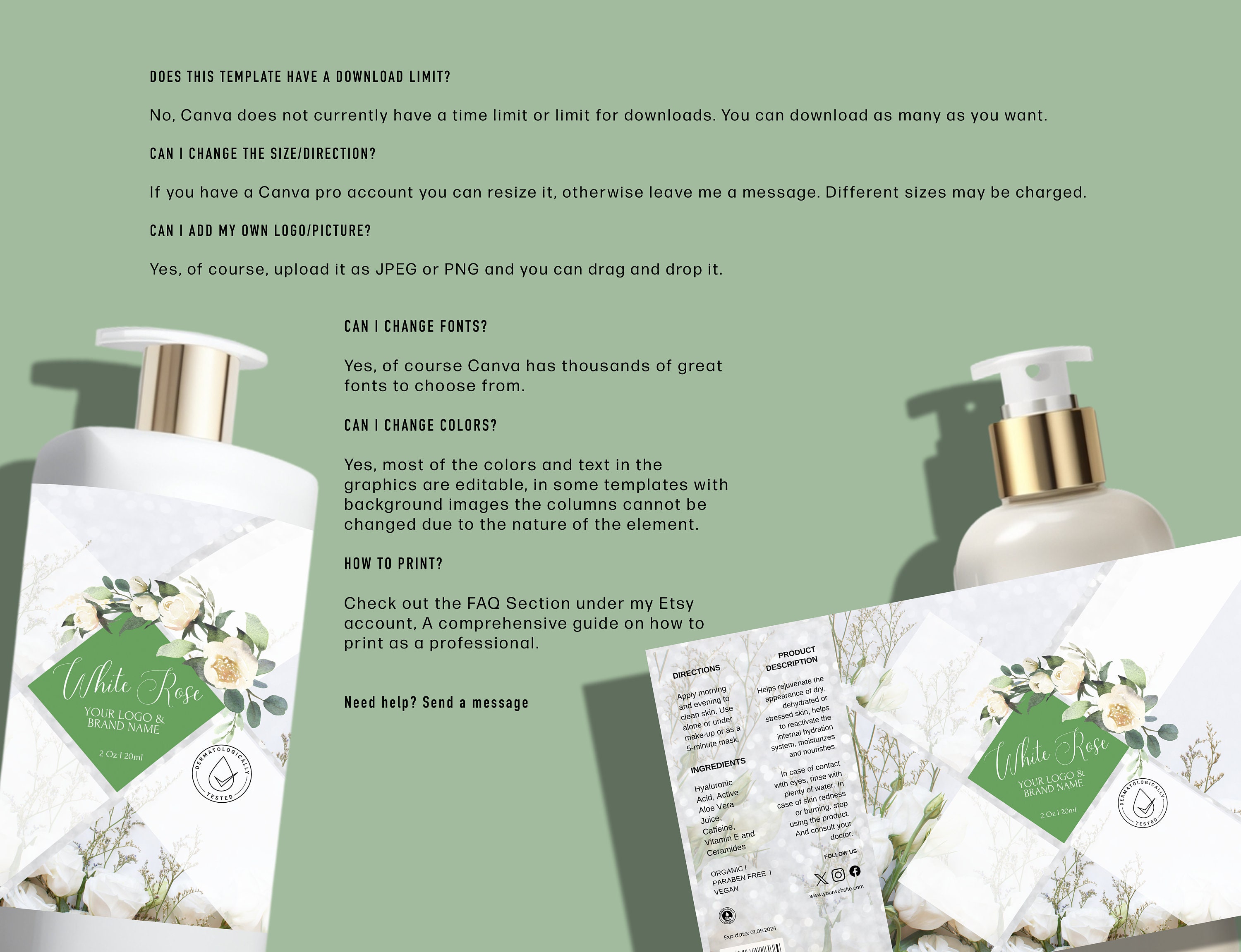 Skincare Labels Set, Canva Product Label Sticker, White Rose Cosmetic ...