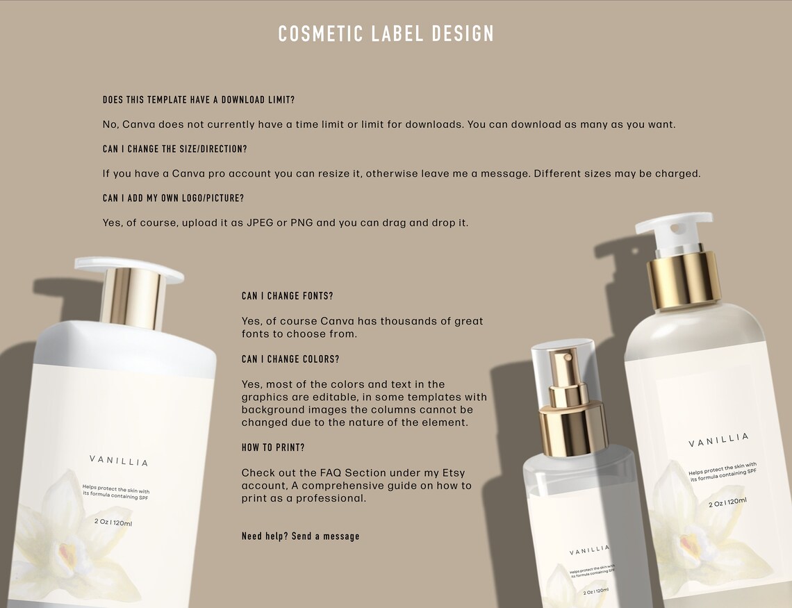 Skincare Template Label Collection VANILLIA DIY Editable Cosmetic Label ...