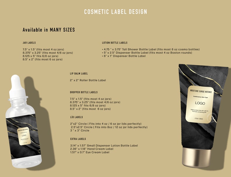 Luxury Skincare Labels, Gold Black DIY Editable Cosmetic Label Template ...