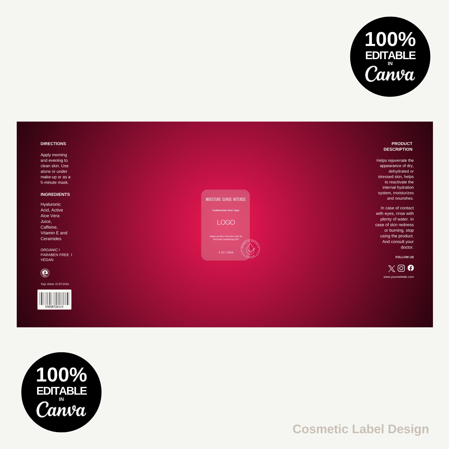 Skincare Labels Set, Canva Product Label Sticker, Intense Raspberry ...