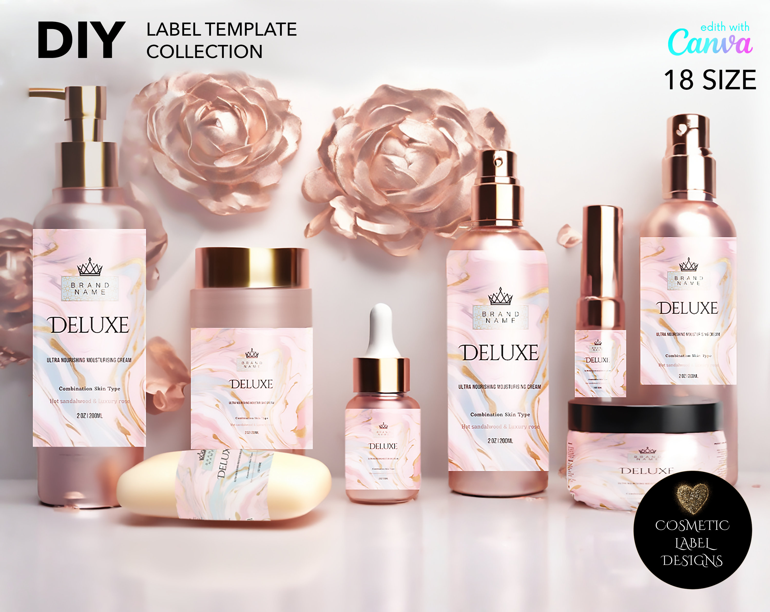 Skincare Labels Set, DELUXE Cosmetic Label Template Bundle, Canva ...