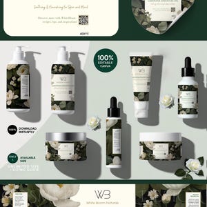 Skincare Template Label Collection, White Bloom DIY Editable, Cosmetic ...