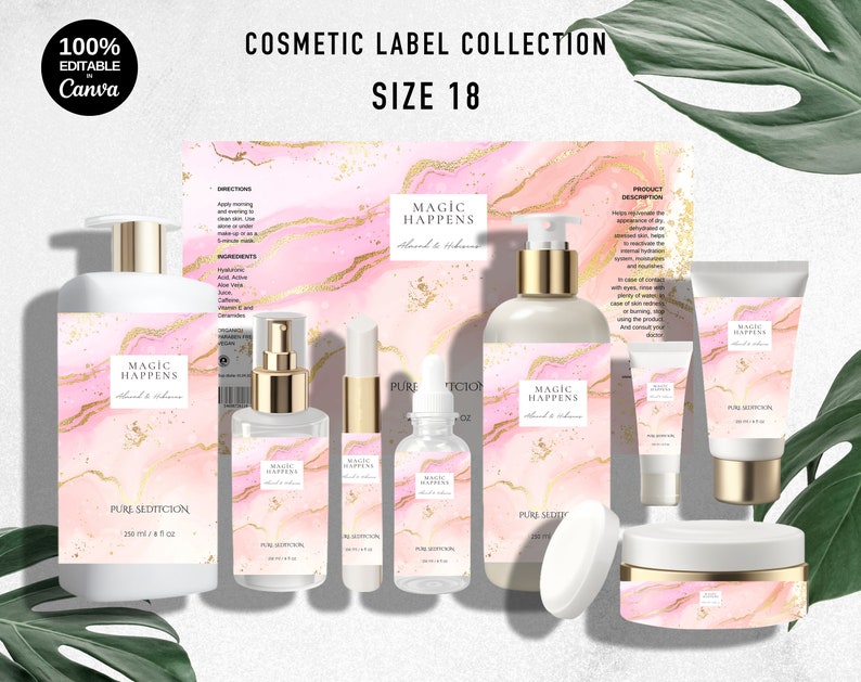 Skincare Template Label Collection, Magic Happens DIY Editable Cosmetic ...