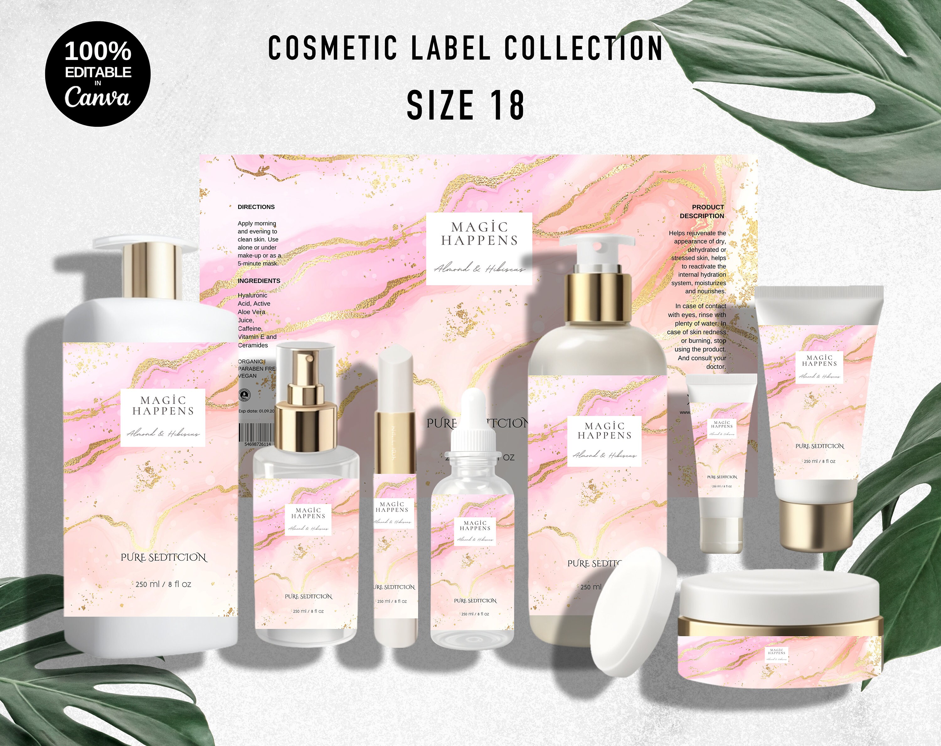 Skincare Template Label Collection, Magic Happens DIY Editable Cosmetic ...