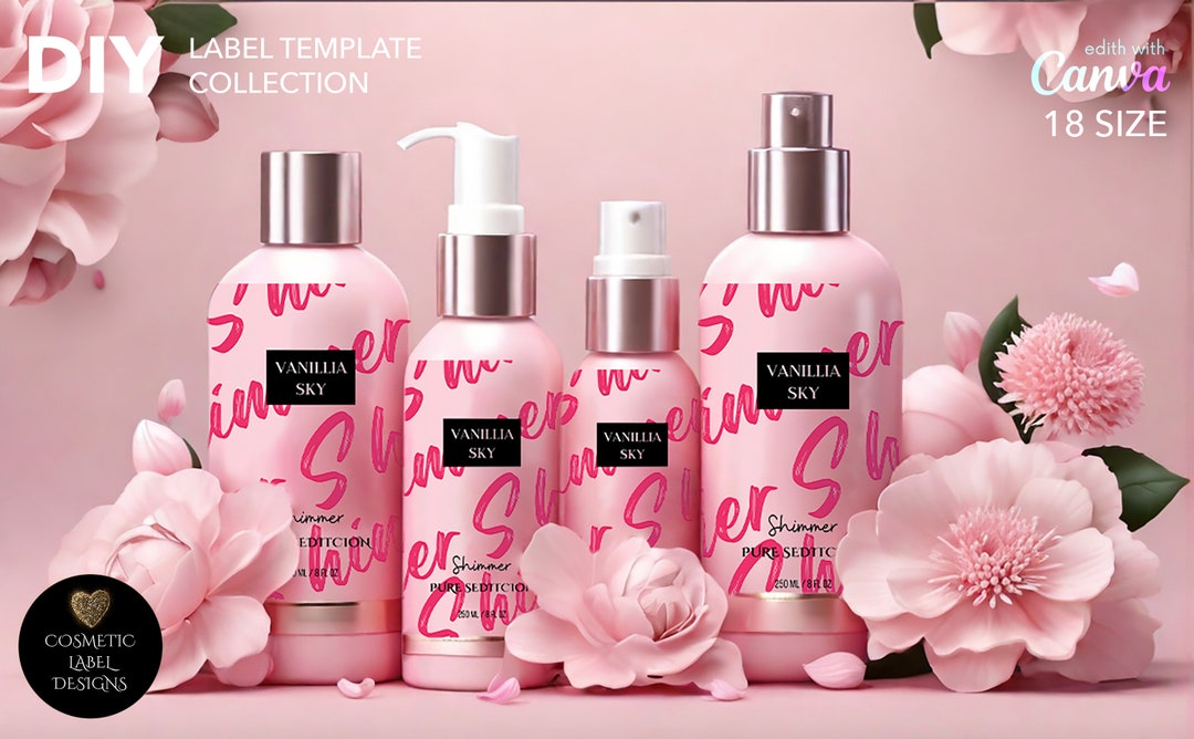 Skincare Template Label Collection- Shimmer DIY Editable Cosmetic Label ...