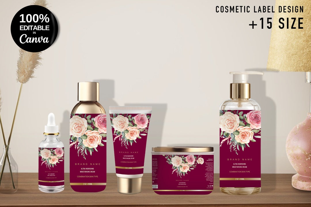 Skincare Labels Set, Gardenia Flower Cosmetic Label Template Bundle ...