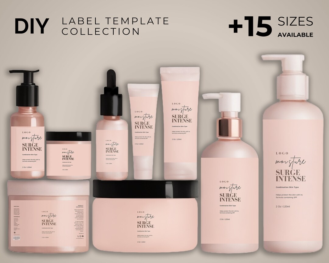 Skincare Template Label Collection- Flesh DIY Editable Cosmetic Label ...