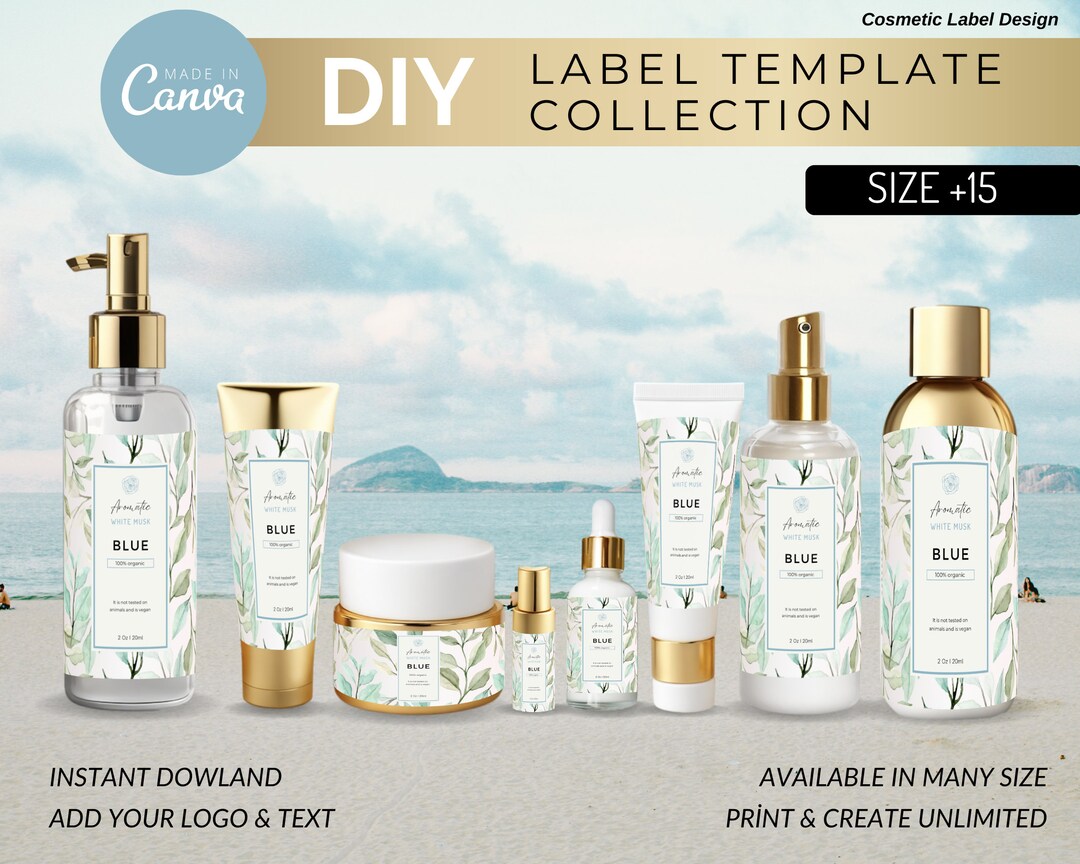 Skincare Template Label Collection- BLUE DIY Editable Cosmetic Label ...