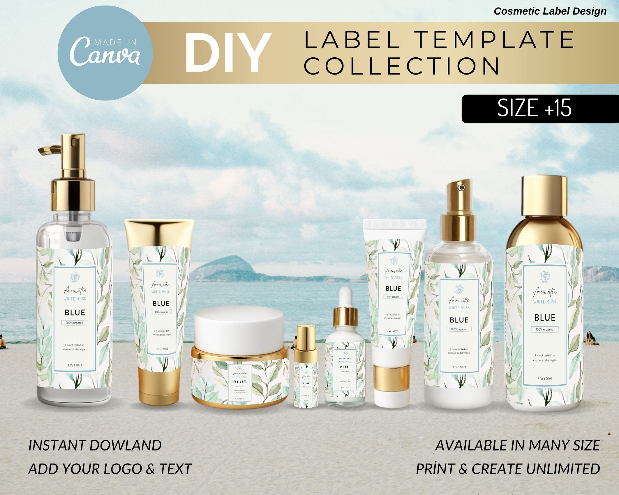 Skincare Template Label Collection- BLUE DIY Editable Cosmetic Label ...