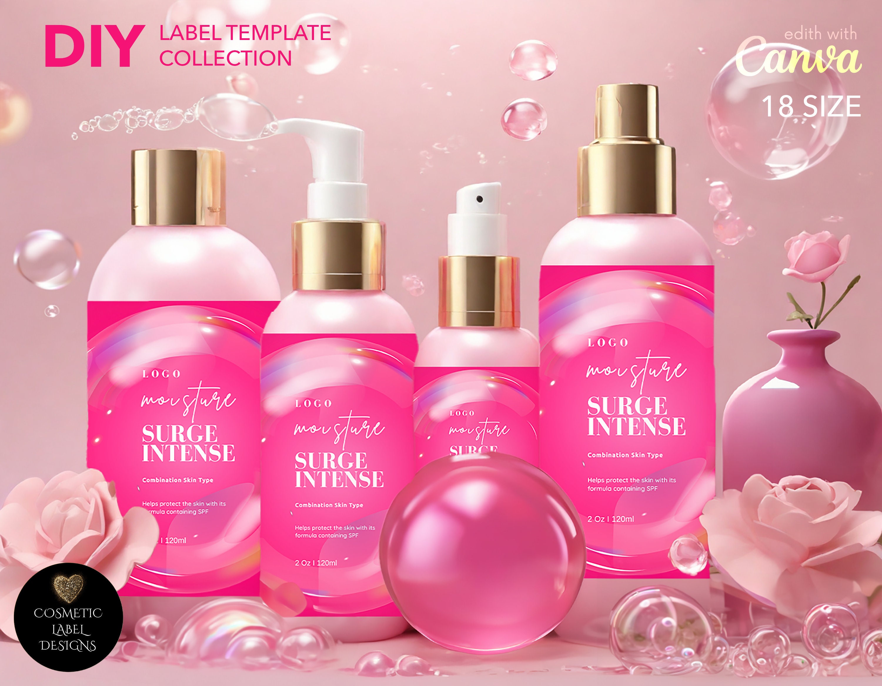 Skincare Template Label Collection- Bubble DIY Editable Cosmetic Label ...