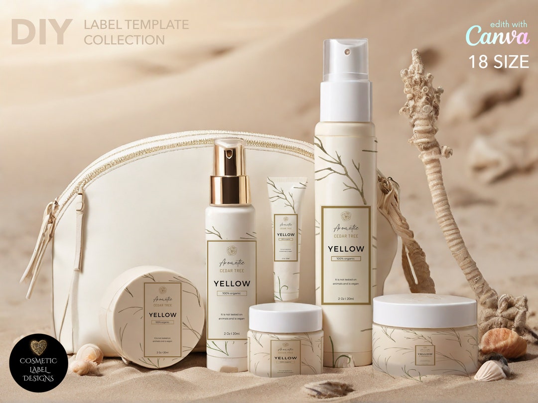 Skincare Template Label Collection- Yellow DIY Editable Cosmetic Label ...