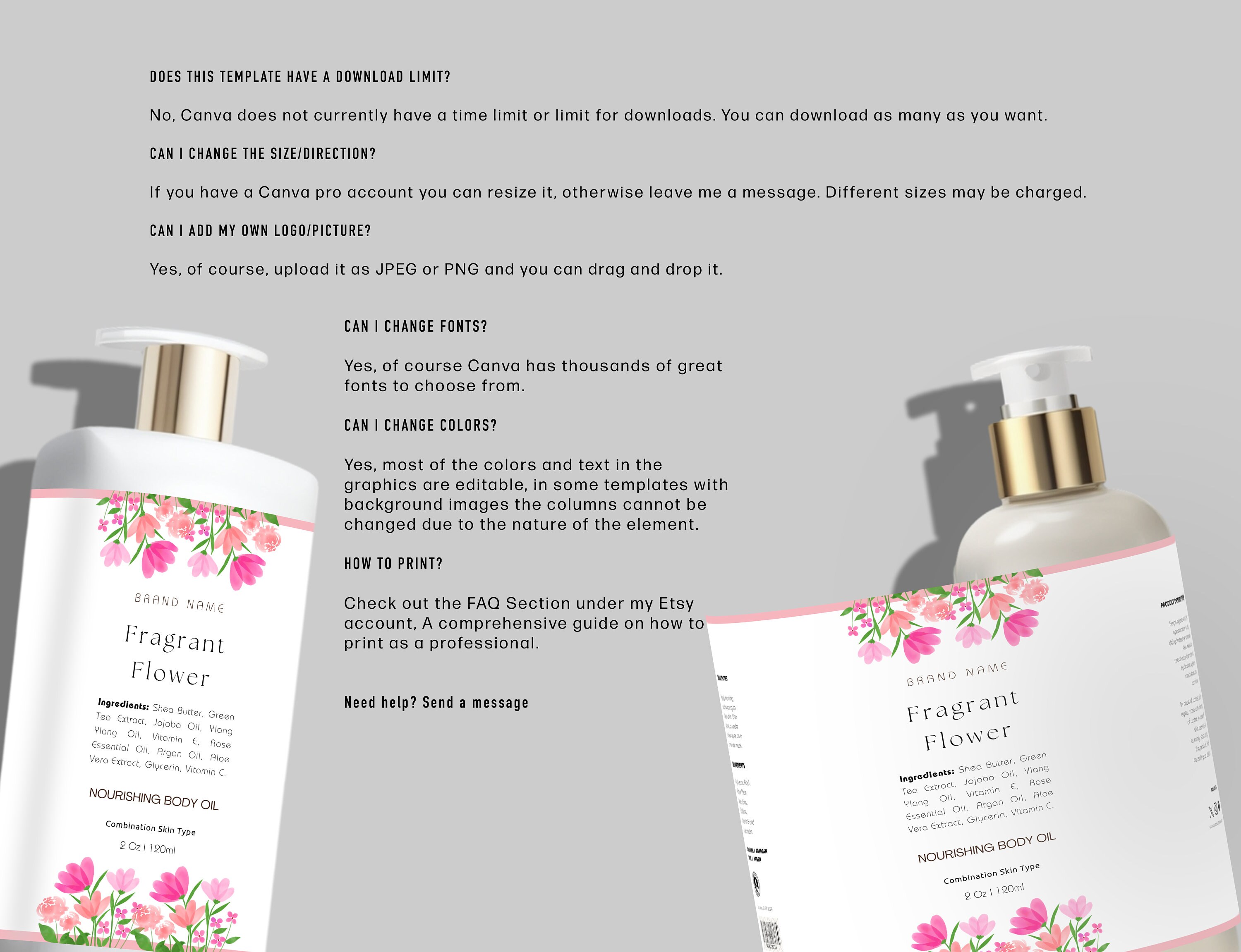 Skincare Labels Set, Fragrant Flower Cosmetic Label Template Bundle ...