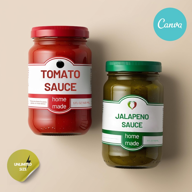 Sauce Jar Label, Canva Printable Spice Labels, Tomato Sauce Packaging ...