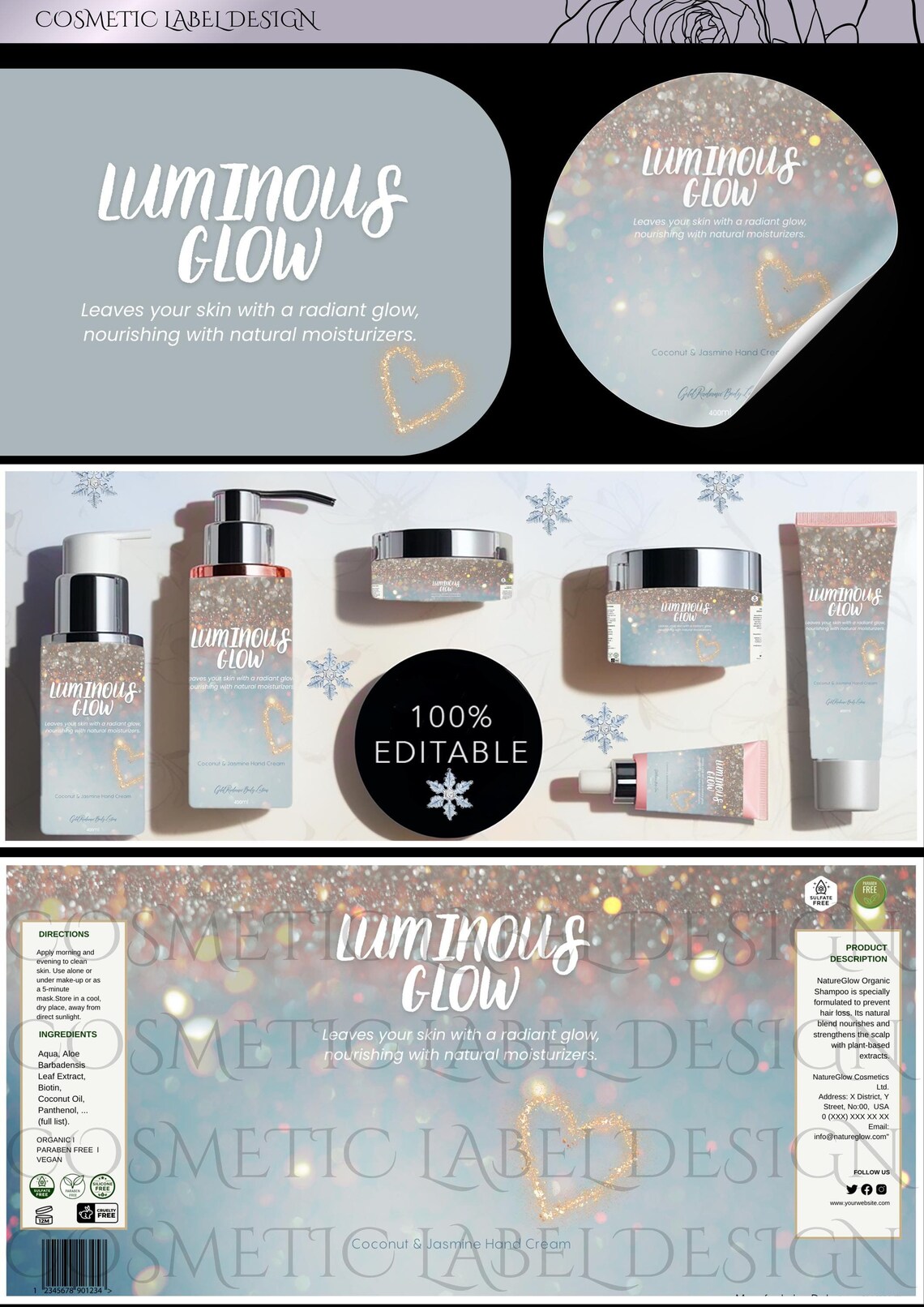 Skincare Template Labels Collection, Luminous Glow DIY Editable ...