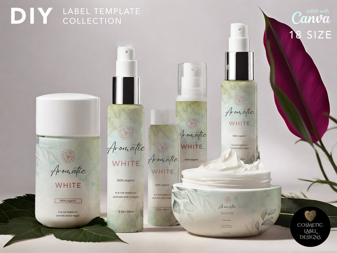 DIY Skincare Label Set- White Roses Cosmetic Label Template Bundle ...