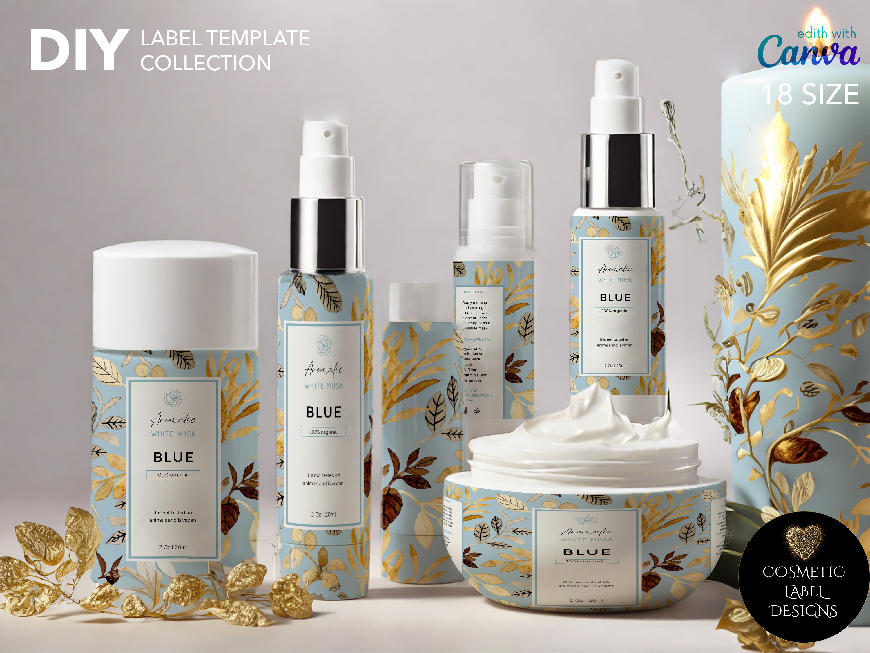 Skincare Template Label Collection- Aesthetic Blue DIY Editable ...