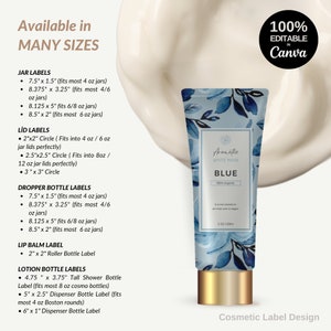 Skincare Template Label Collection- BLUE Leaf DIY Editable Cosmetic ...