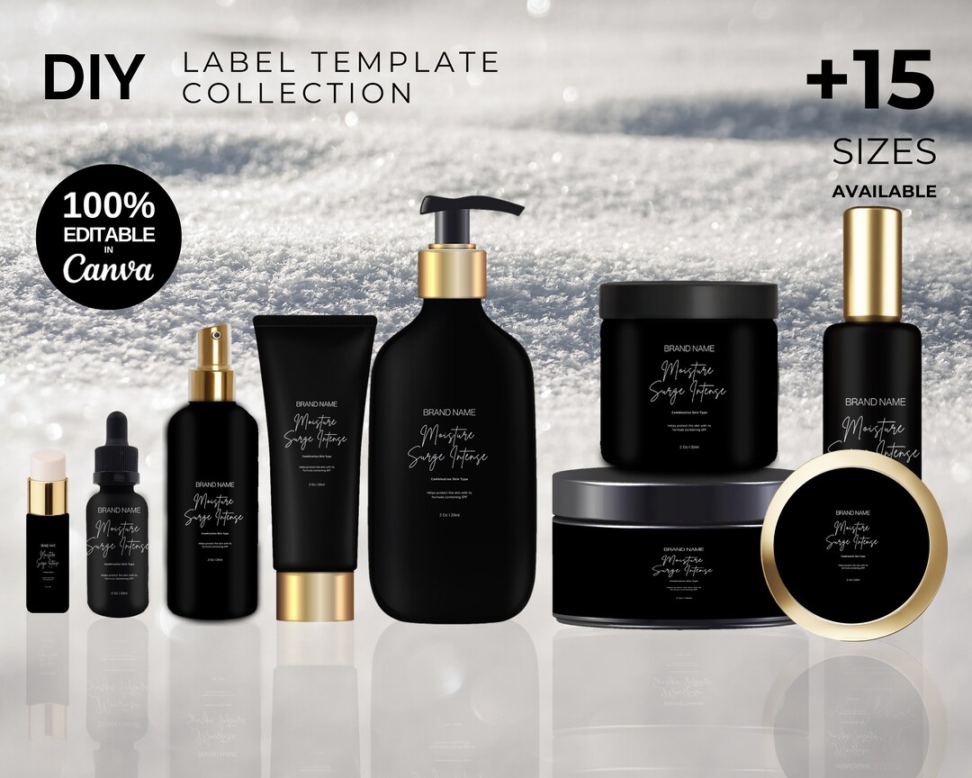 Skincare Labels Set, Canva Product Label Sticker, Black Cosmetic Label ...