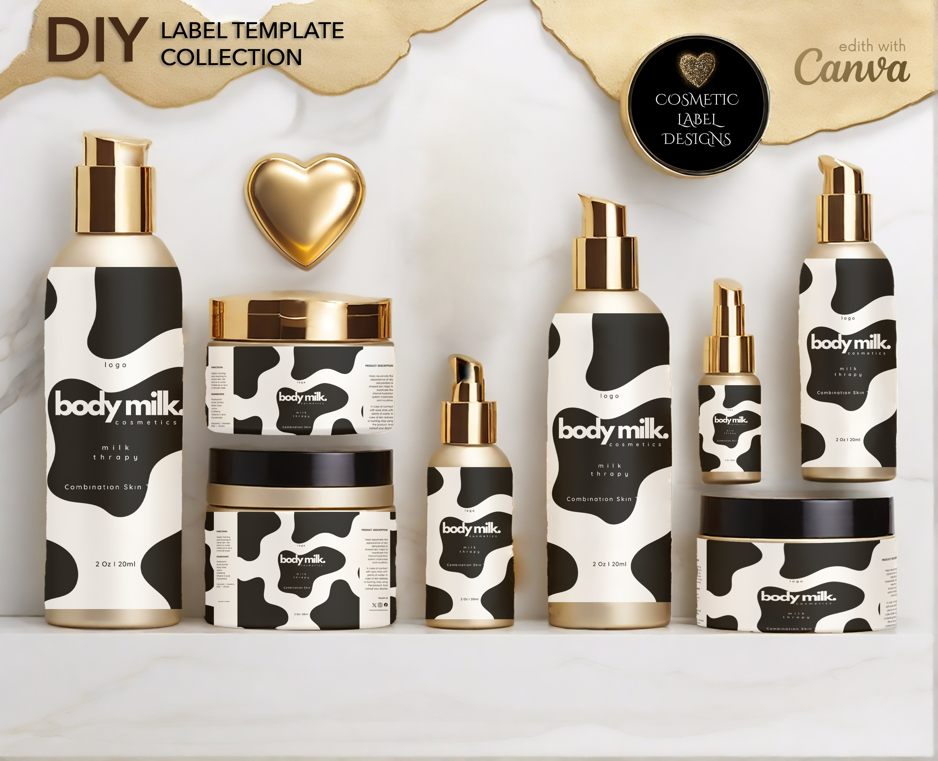 Skincare Template Label Collection, Body Milk DIY Editable, Cosmetic ...