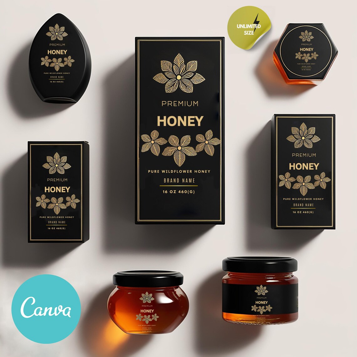 Premium Honey Jar Labels & Branding, Printable Honey Product Labels ...