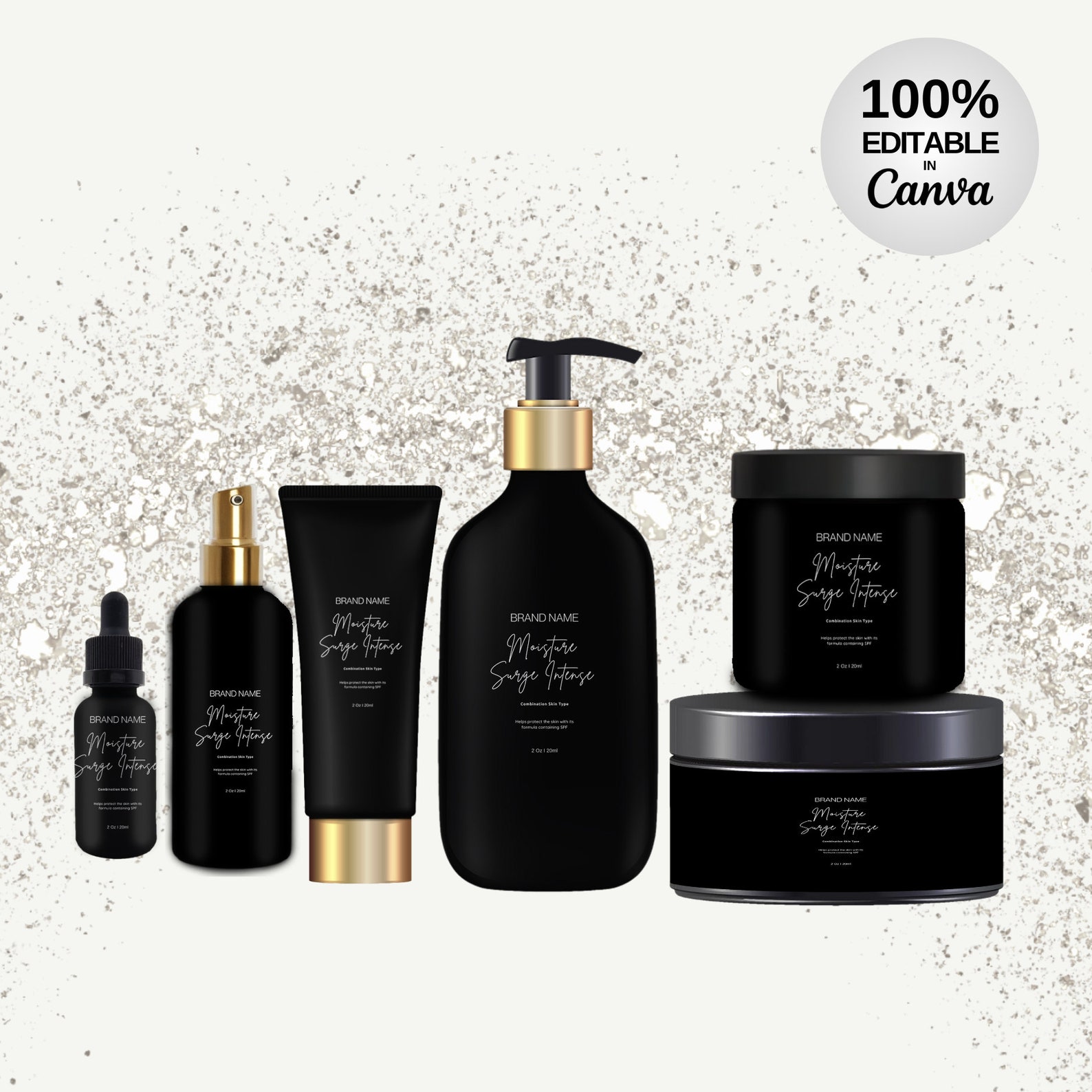 Skincare Labels Set, Canva Product Label Sticker, Black Cosmetic Label ...