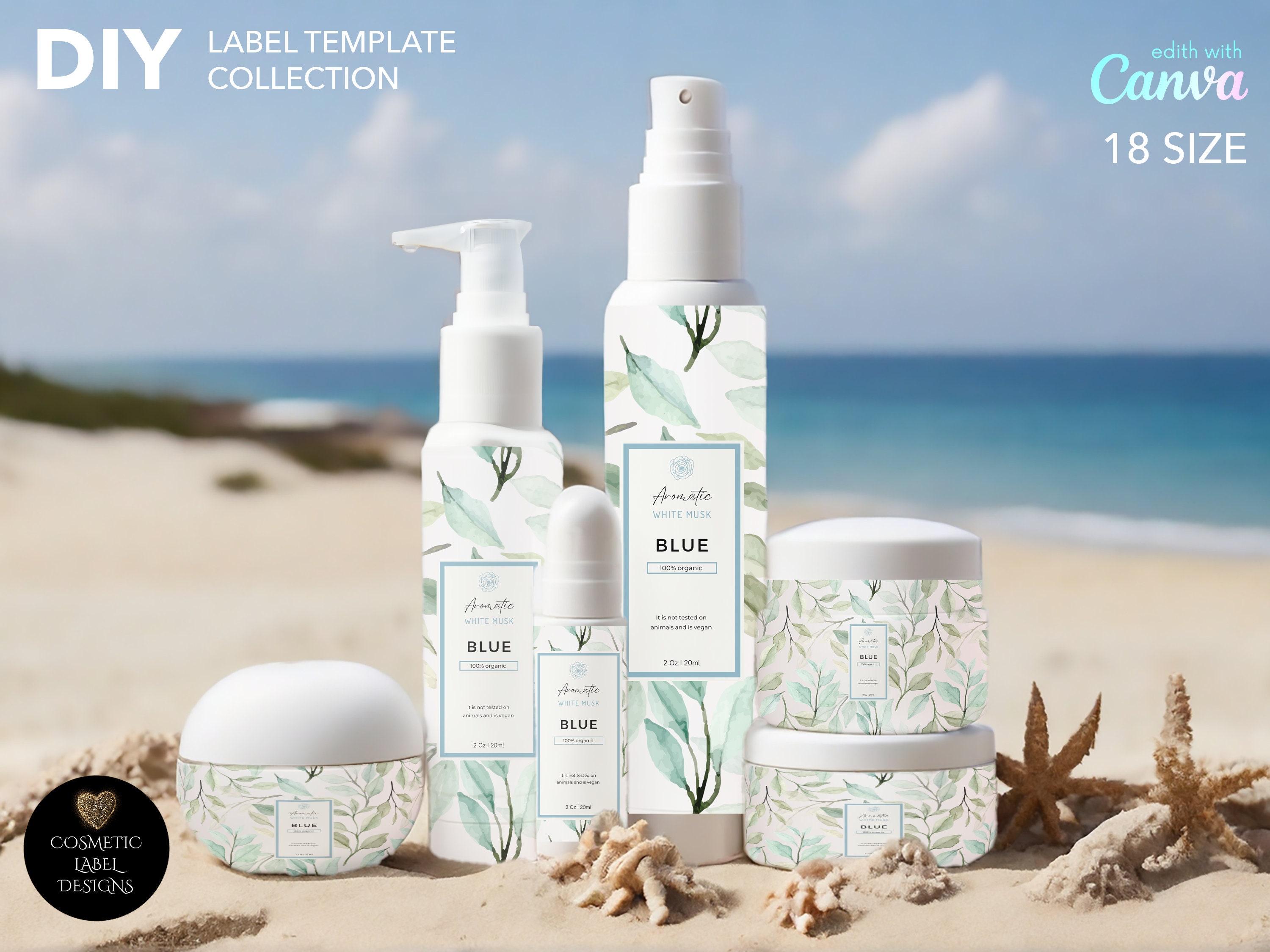 Skincare Template Label Collection BLUE DIY Editable Cosmetic Label ...