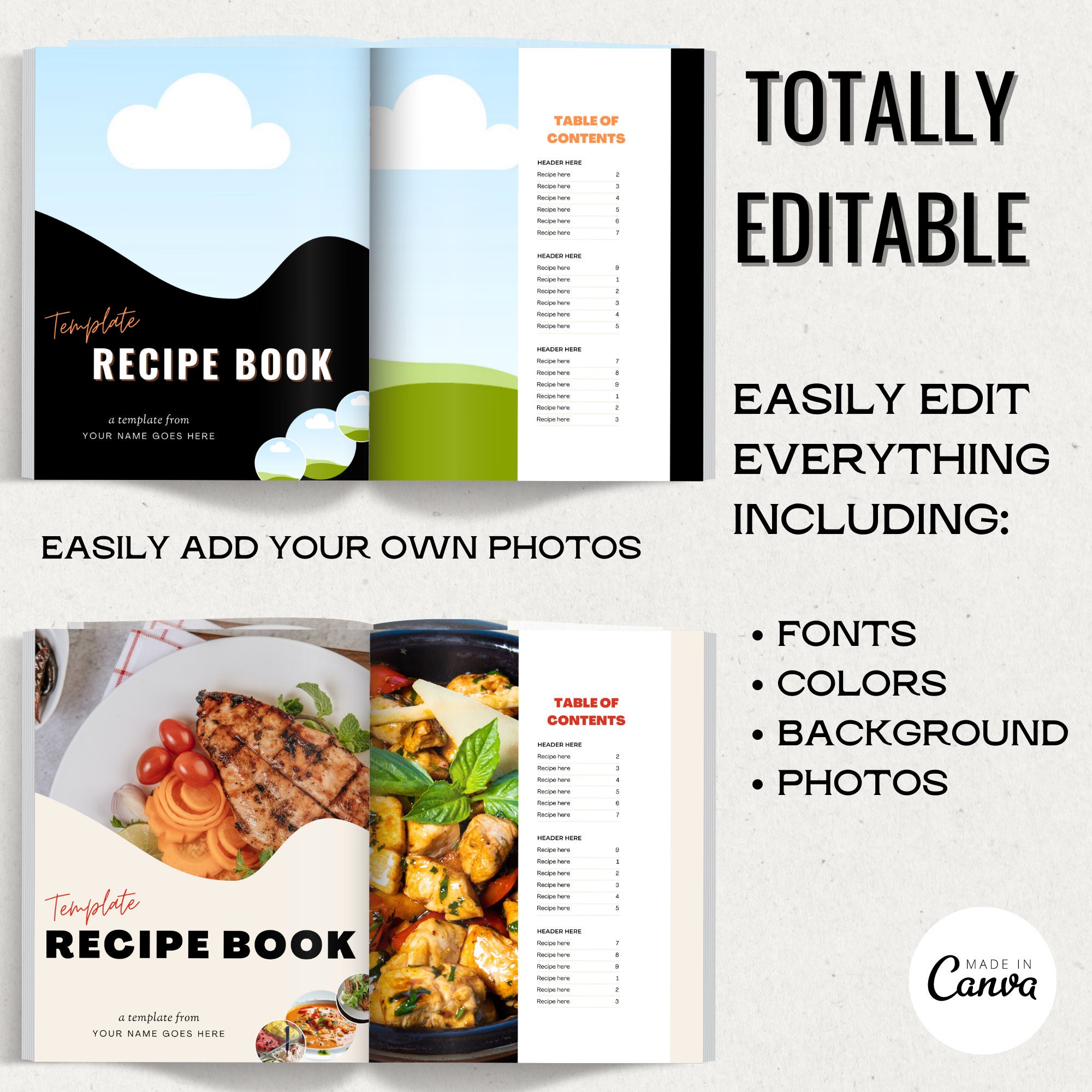 Homemade Recipe Book Canva Templates, Family Cookbook Template, Recipe ...