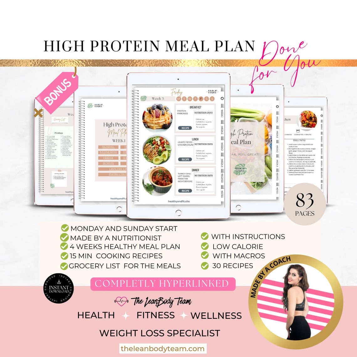 High Protein Meal Plan Printable Done for You Meal Plan, Digital High ...