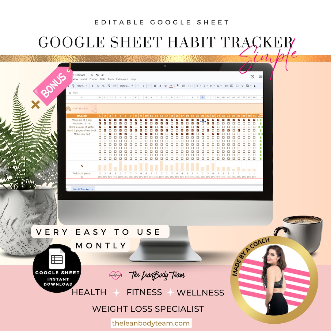 Montly Habit Tracker for Google Sheets, Google Sheets Template,adhd ...