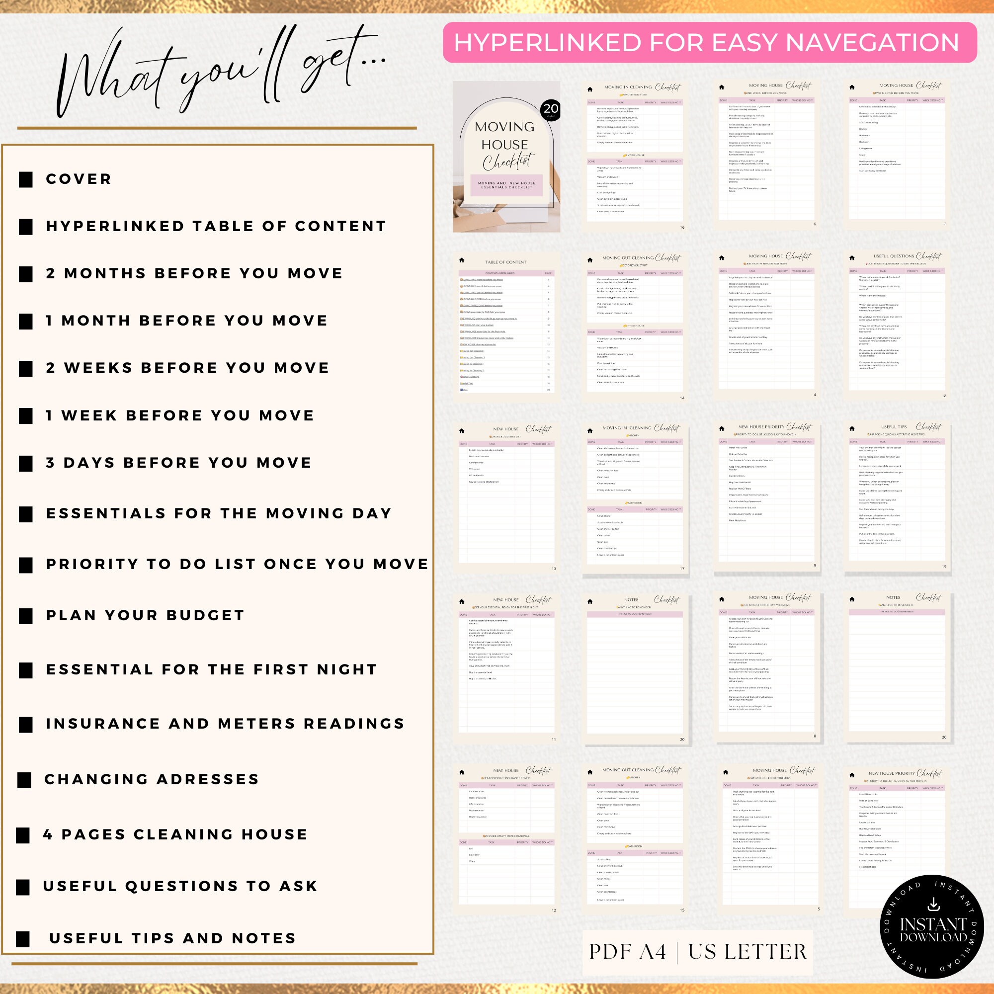 Move in Essentials Checklist, Moving Checklist, Moving Planner, New ...