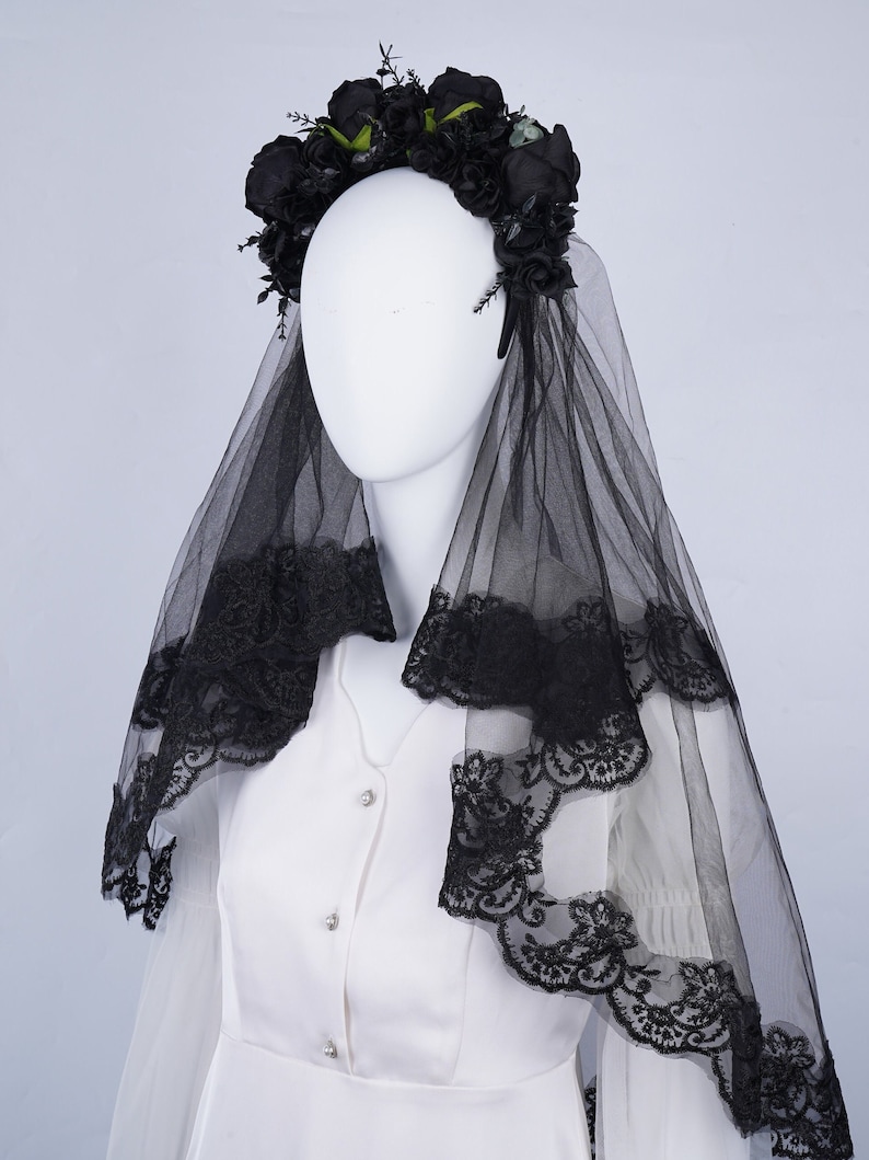 Black Veil Crown Halloween Day of the Dead Corpse Bride Witch Tiara ...