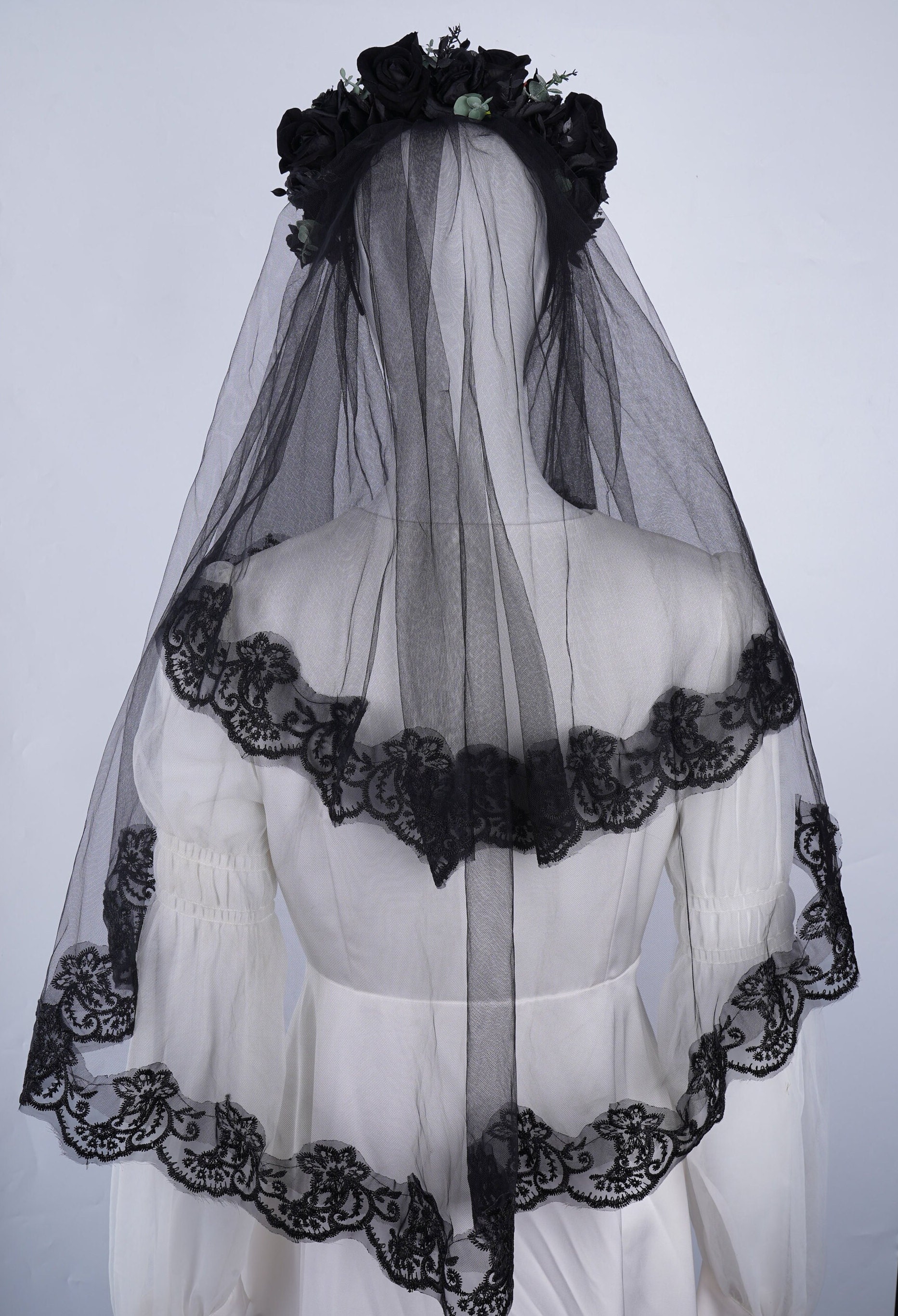 Black Veil Crown Halloween Day of the Dead Corpse Bride Witch Tiara ...