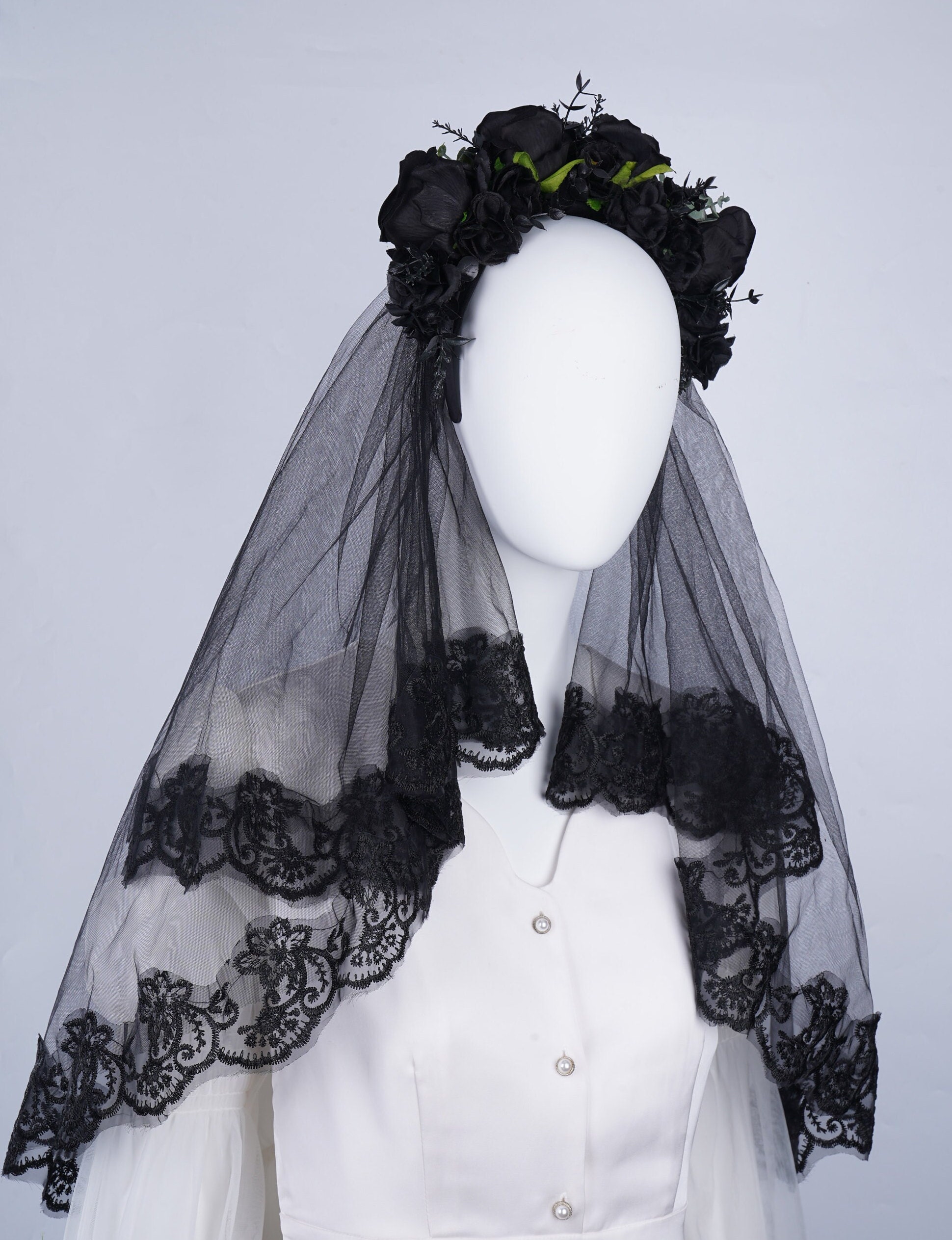 Black Veil Crown Halloween Day of the Dead Corpse Bride Witch Tiara ...