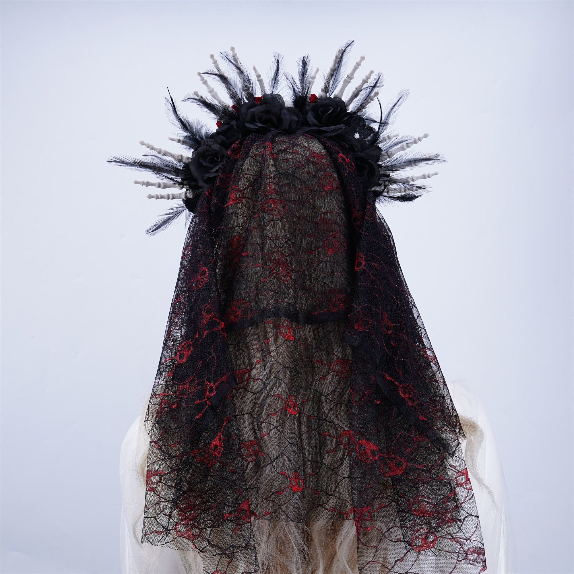 Skull Black Veil Crown Gothic Wedding Day of the Dead Tiara Halloween ...