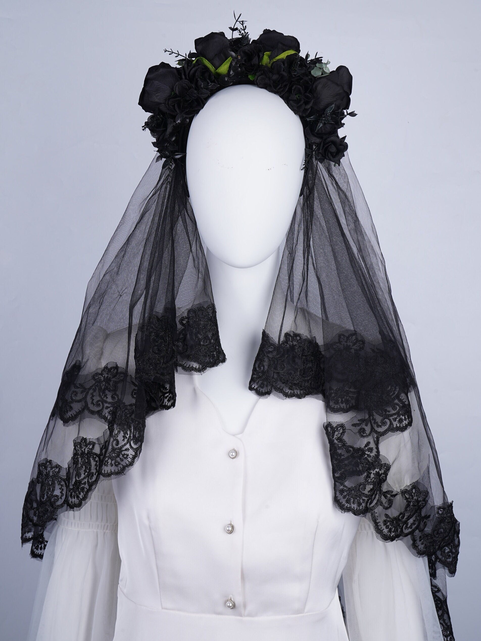 Black Veil Crown Halloween Day of the Dead Corpse Bride Witch Tiara ...