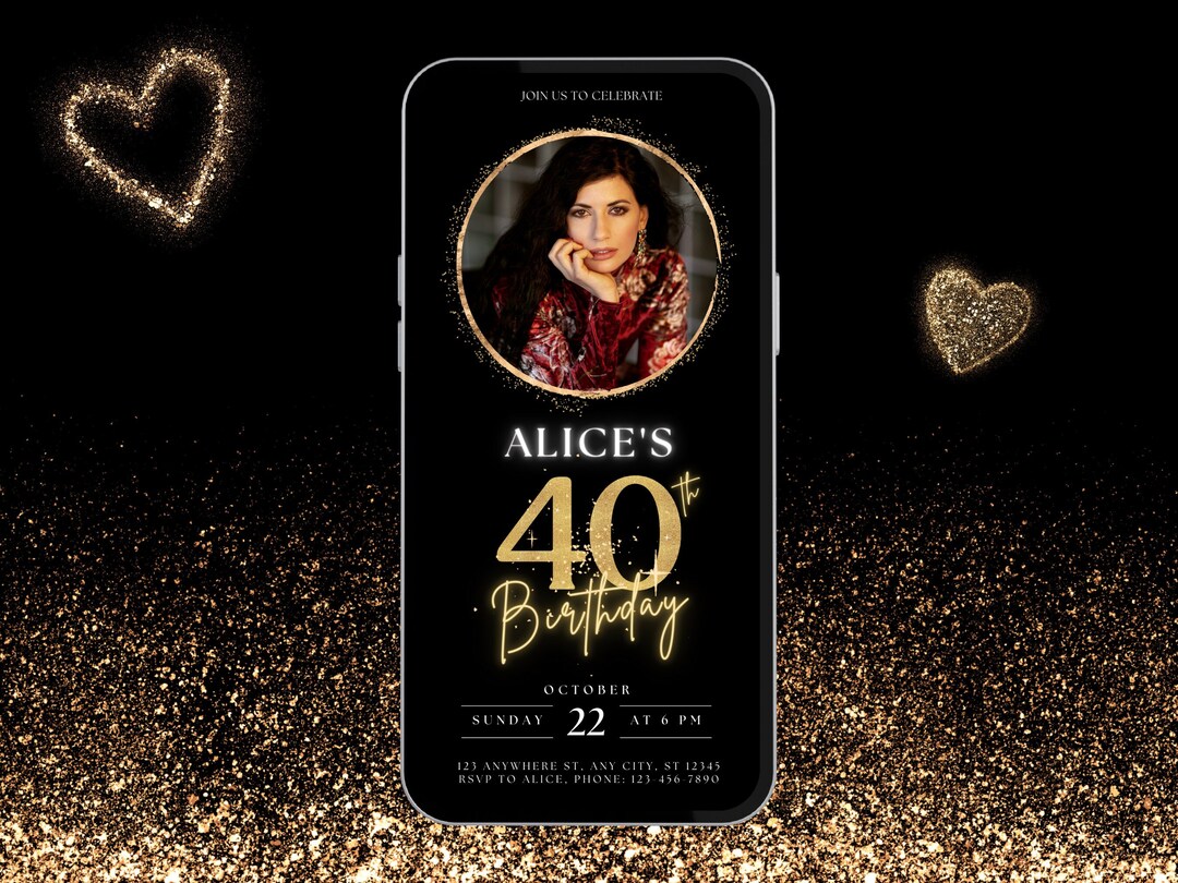 Editable 40th Birthday Invitation Template Black and Gold for Women ...
