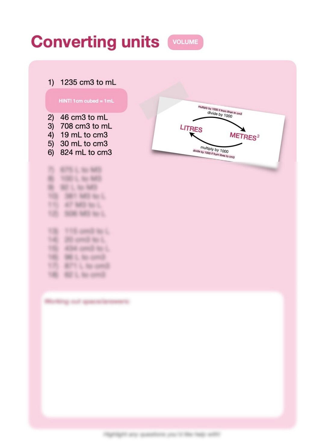 Volume Unit Conversion Worksheet - Etsy