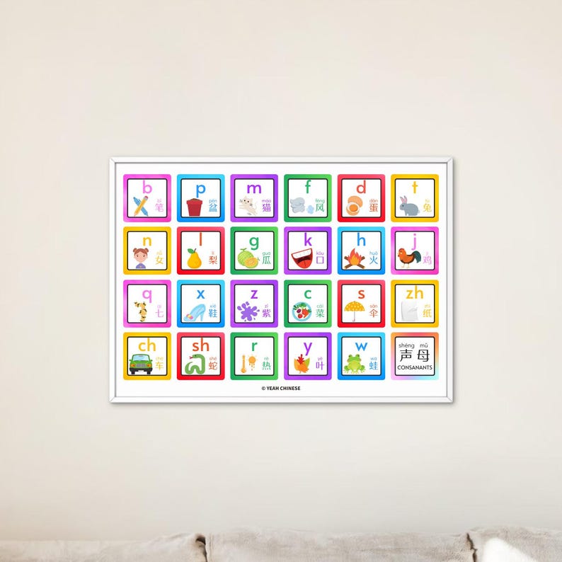 Learn Chinese Pinyin Poster | 23 Mandarin Consonants With Memory Chants ...