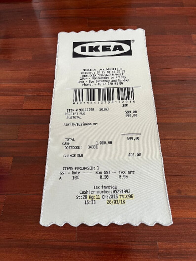 Printed IKEA Receipt Rug Custom Rug, Handmade Rug, Tufted Rug, Living ...