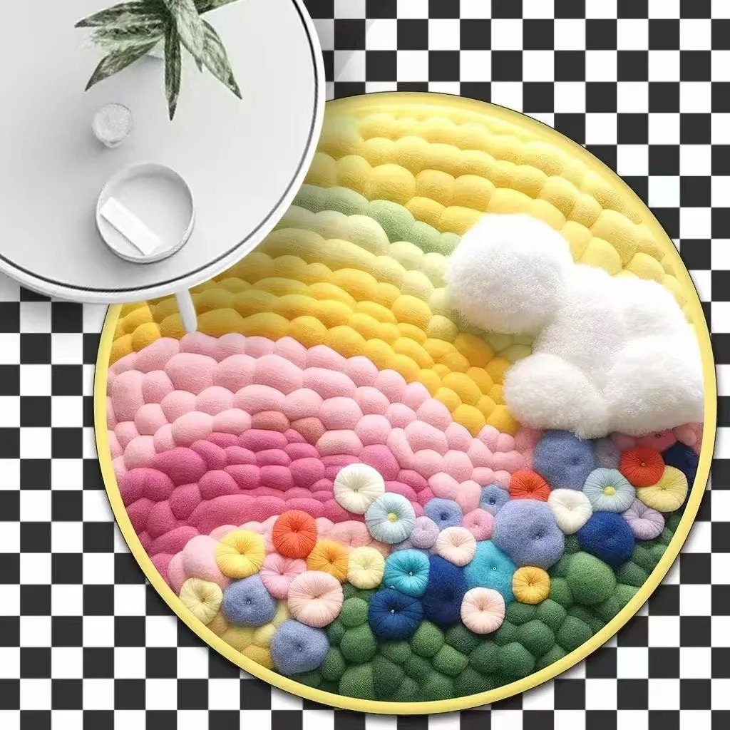 3D Round Rug whimsical Multicolor Mat for Kids' Rooms, 3D Flower Rug ...