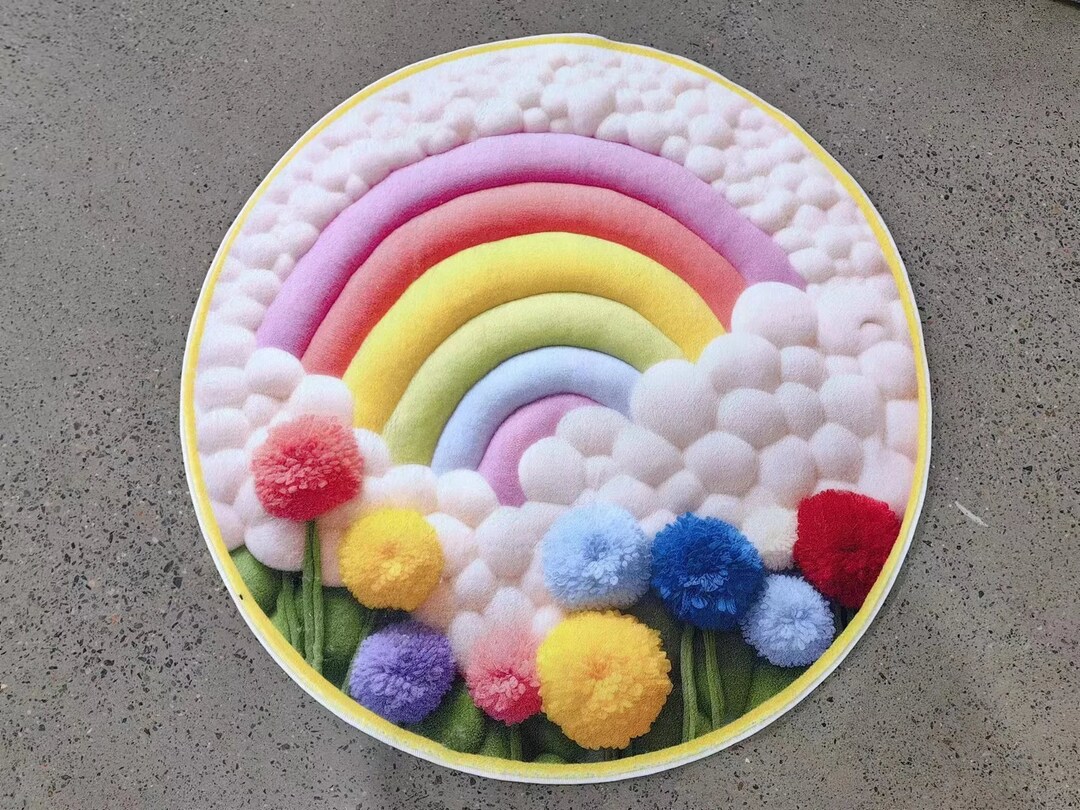 3D Round Rug whimsical Multicolor Mat for Kids' Rooms, 3D Flower Rug ...