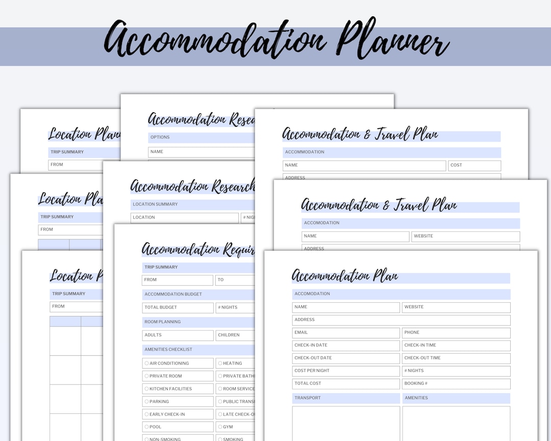 Printable Accommodation Planner Accommodation Template Hotel Planner ...