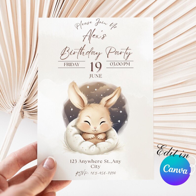 Editable Bunny Birthday Invitation: Printable Rabbit Party (digital ...