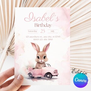 Editable Bunny Birthday Invitation, Rabbit Invite, Colorful Birthday ...