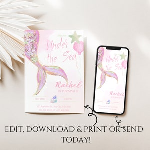 Editable Mermaid Birthday Invitation – Canva Template for Girls | Under ...